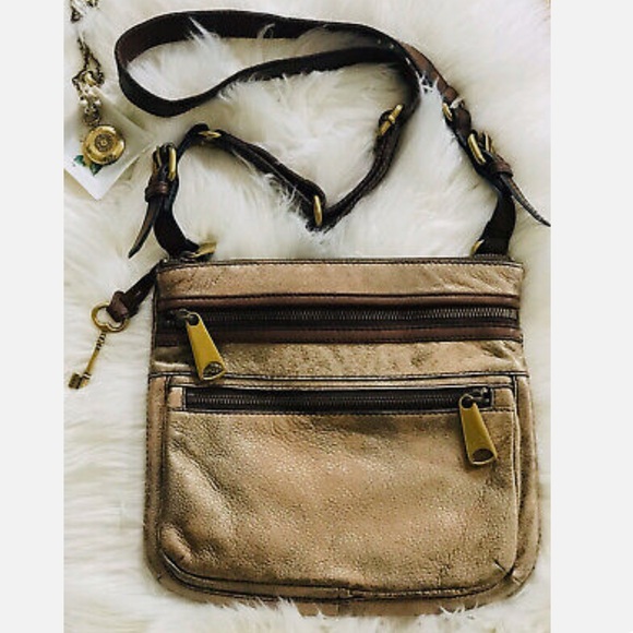 Fossil | Bags | Fossil Metallic Pewter Leather Explorer Crossbody ...